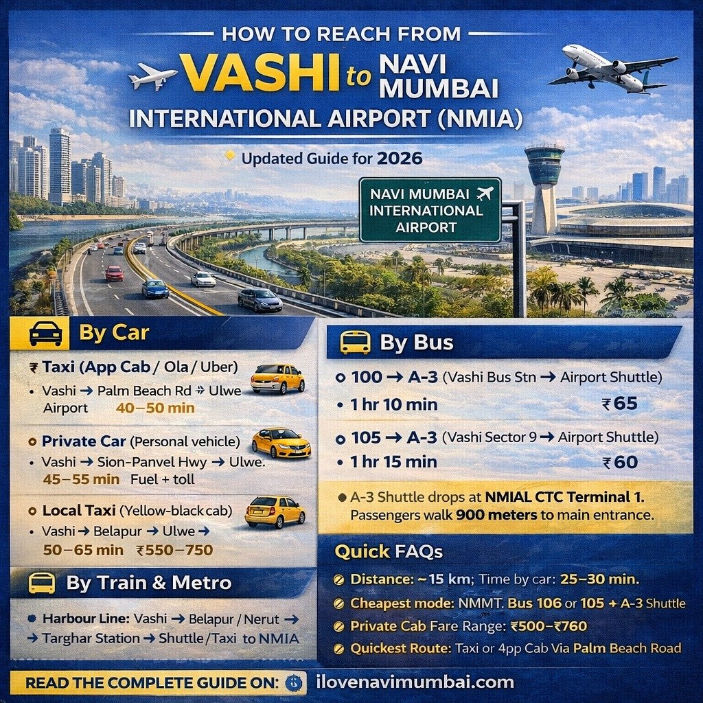How to Reach From Vashi to Navi Mumbai International Airport (NMIA) - 2026